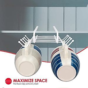 Home Basics 10 Hook Under Shelf Mugs Cup Storage Drying Holder Rack, and closet or Cabinet Hanging Organizer Rack for Ties and Belts, White