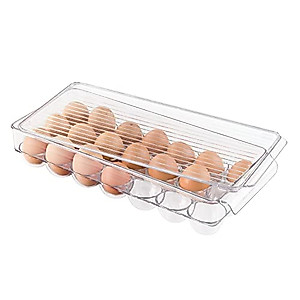 mDesign Plastic Kitchen Pantry Cabinet, Refrigerator, Freezer Food Storage Organizer Bin - for Fruit, Drinks, Snacks, Eggs, Pasta - Combo Includes Bins, Condiment Caddy, Egg Holder - Set of 4 - Clear