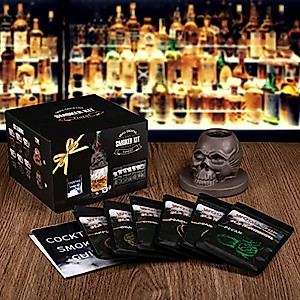 HANDMADE Skull Cocktail Smoker Kit - 6 Flavor Wood Chips Old Fashioned Drink Smoker Infuser Kit. Whiskey Lovers Gift &Father Day's Gift.(Brown)