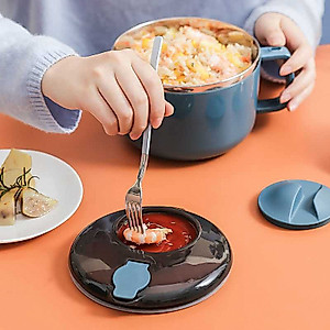 304 Stainless Steel Ramen Bowls,Insulation Bowls With Lid & Handle Ramen Cooker, Blue, 6.3x5.12x4.92