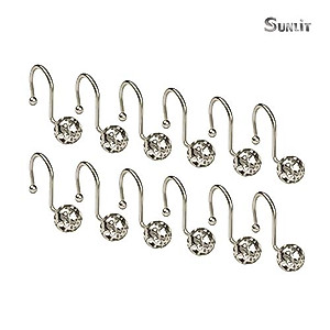 Sunlit Contemporary Design Carved Ball Shower Curtain Hooks Rust Proof Oil Rubbed Metal Orb Shower Curtain Rings - Satin Matte Silver - 12 Pack