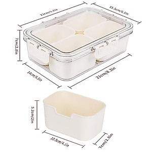 Divided Serving Tray with Lid, 4 Compartments Snackle Box Container, Small Snack Organizer for Adults/Kids, Portable Candy/Fruits/Veggie/Snacks/Nuts Platters for Party, Entertaining, Travel & Picnic