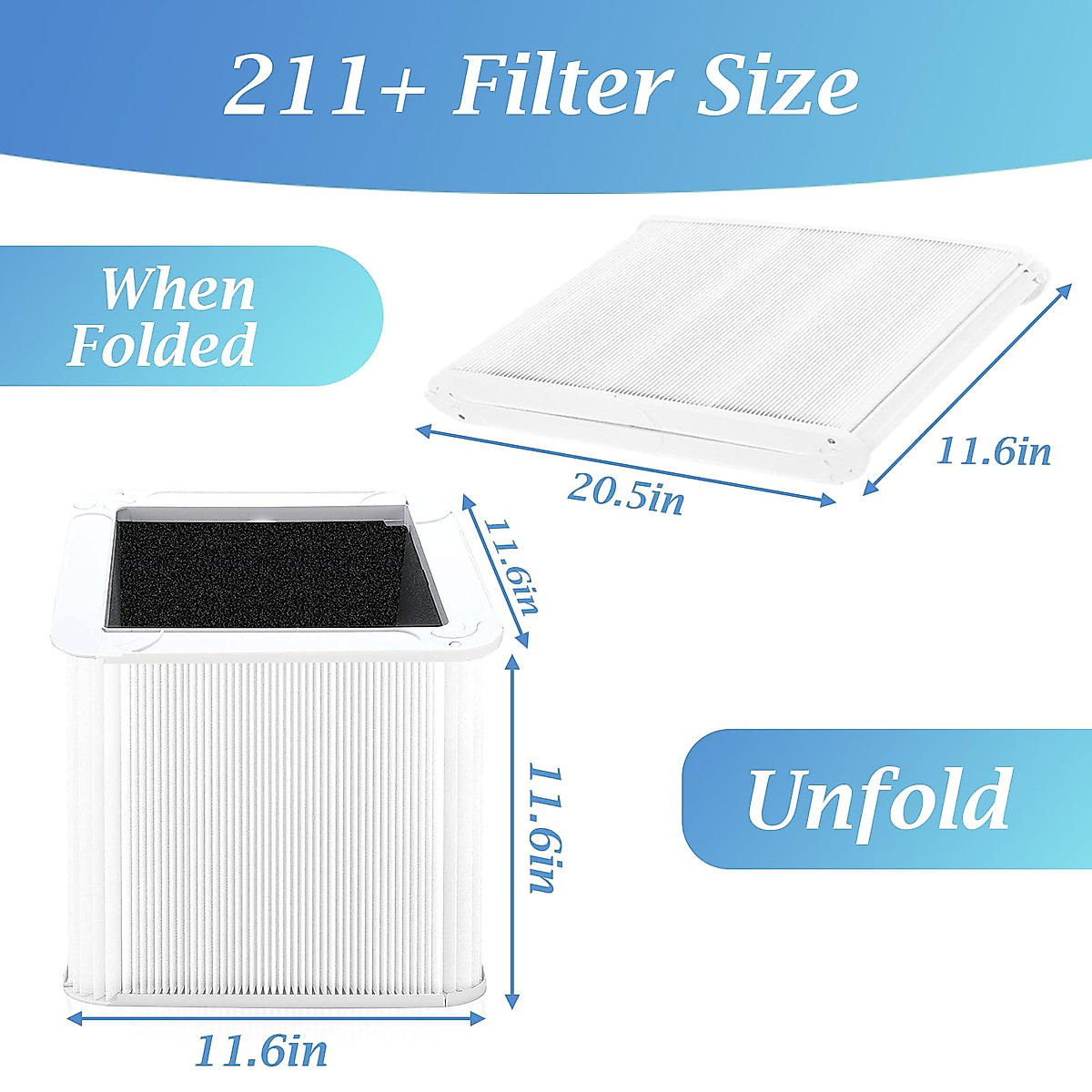 Yonice 211+ Replacement Filter Compatible with Blue Pure 211+ Air Filter, Foldable Particle and Activated Carbon Filter