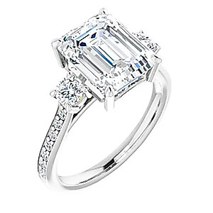 925 Silver, 10K/14K/18K Solid Gold Moissanite Engagement Ring, 3.5 CT Emerald Cut Handmade Solitaire Ring Diamond Wedding Ring for Women/Her, Anniversary Propose Gift, VVS1 Colorless