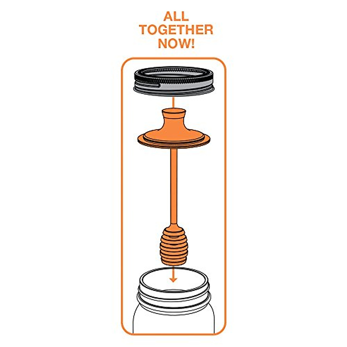 Jarware Honey Dipper Lid for Regular Mouth Mason Jars, Orange, 16-Ounce