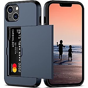 Nvollnoe for iPhone 14 Case with Card Holder Heavy Duty Protective Dual Layer Shockproof Hidden Card Slot Slim Wallet Case for iPhone 14 for Women&Men(Blue)