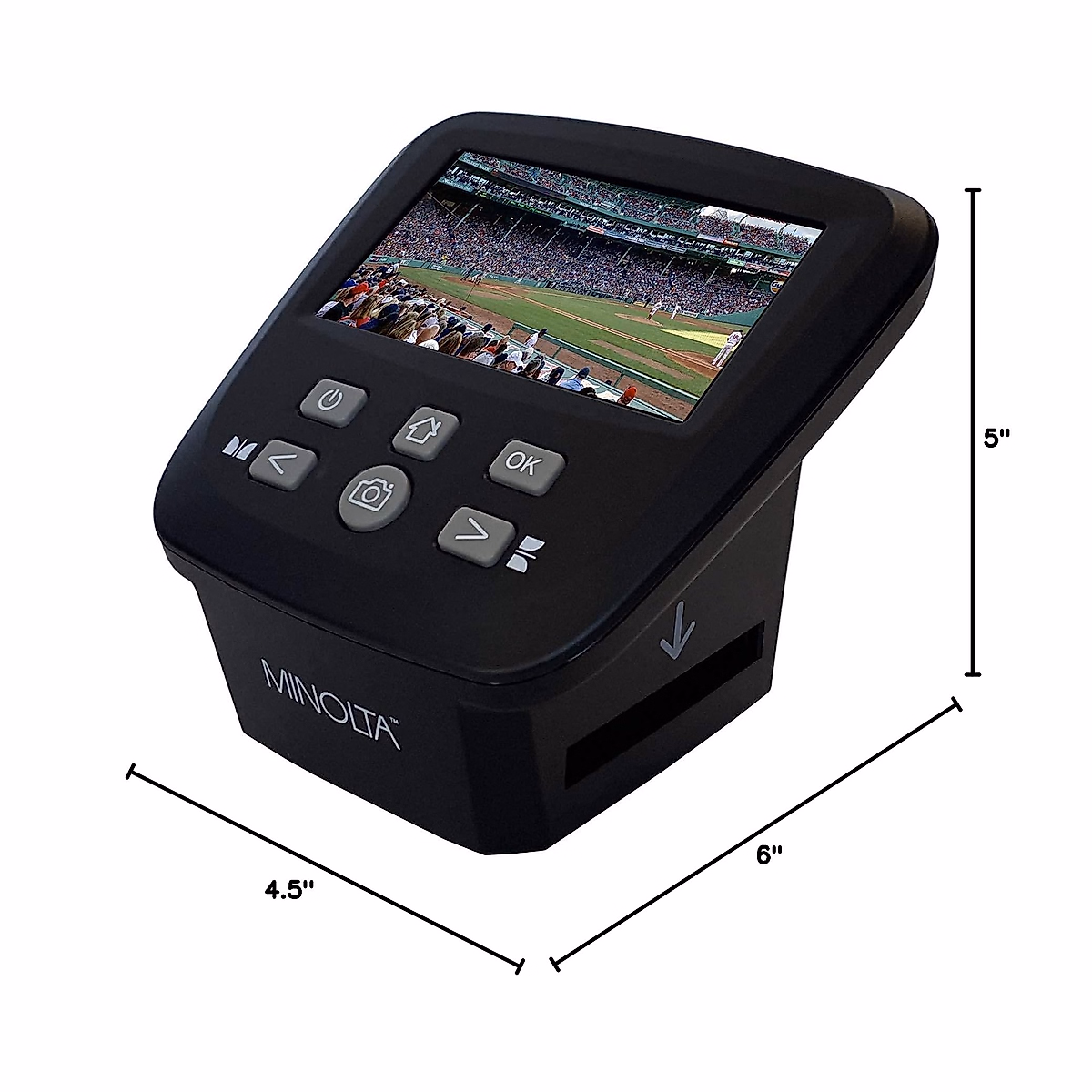 MINOLTA Film & Slide Scanner, Large 5" Screen, Convert Color & B&W 35mm, 126, 110 Negative & Slides, Super 8 Films to High Res 22MP JPEG Digital Photos, 16GB SD Card, Worldwide AC Adapter (Black)