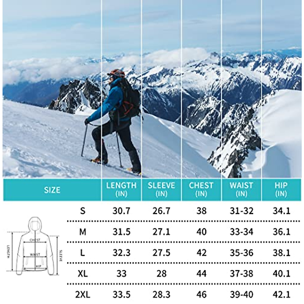 Winter Jackets for Men Ski Snow Waterproof Fleece Warm Snowboard Coats Hooded Windbreaker Rain Jacket