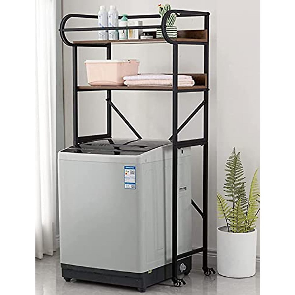 Piklomo 2-Tier Bathroom Room Shelf Washing Machine Storage Utility Rack Over The Toilet Washer Dryer Storage Shelf Bathroom Organizer Rack Space Saving Shelving Units