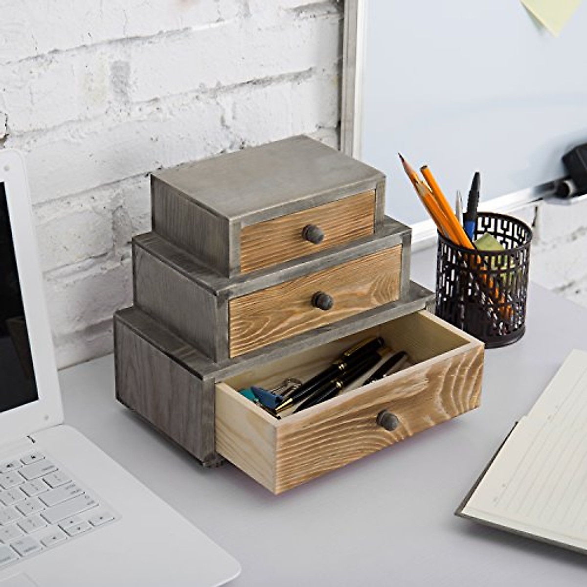 MyGift 3-Drawer Desk Storage Organizer Drawers - Rustic Wood Office Supplies Cabinet