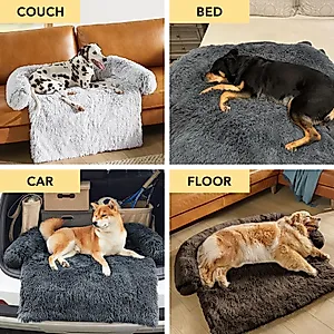 Codi Dog Bed for Couch - Calming Dogs Beds for Large Pets, Fluffy Plush Cats Mat, Anti Anxiety Pet Mats with Removable Washable Cover Protector for Sofa, Light Grey, 41x37x6 inches