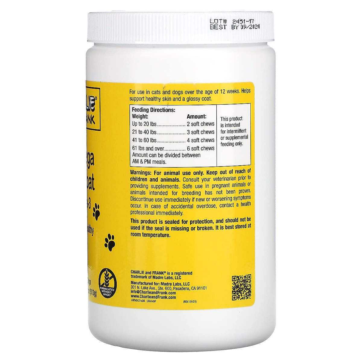 Pet Omegas, Skin & Coat Health, Soft Chew Supplements for Cats & Dogs, 180 Soft Chews