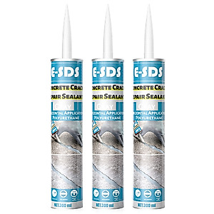 E-SDS Concrete Crack Filler and Sealant Self-Leveling, Polyurethane Construction Crack Flexible Sealant Sealing Horizontal Cracks, Gray 10.5 fl. oz (3 Pack)
