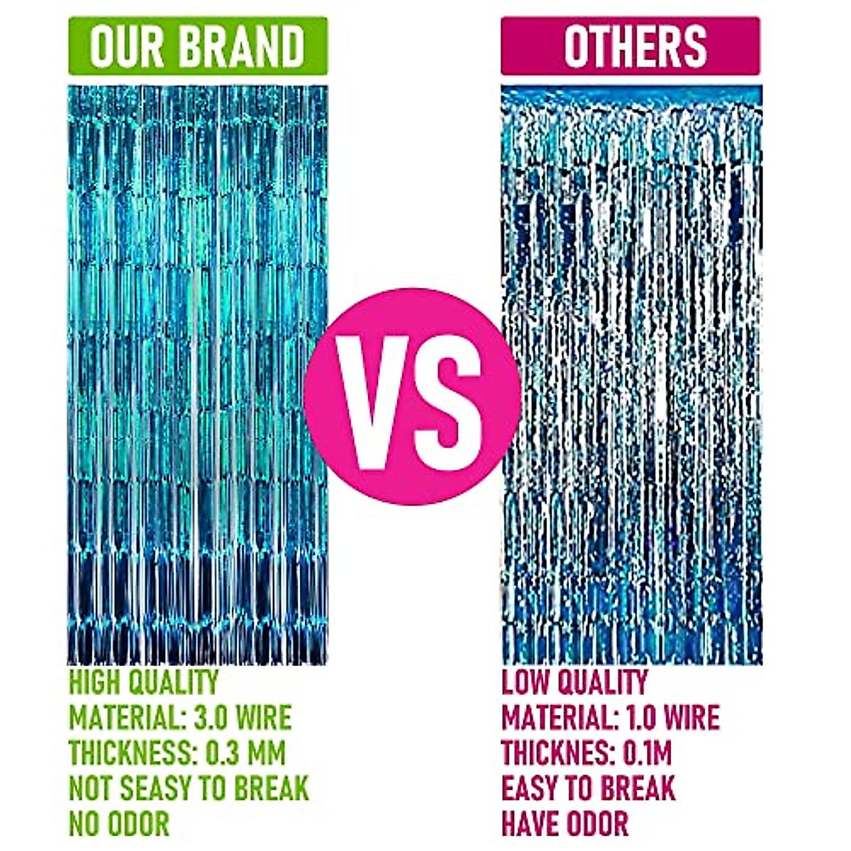 Dazzle Bright Backdrop Curtain, 3FT x 8FT Metallic Tinsel Foil Fringe Curtains Photo Booth Background for Baby Shower Party Birthday Wedding Engagement Bridal Shower (2, Blue)