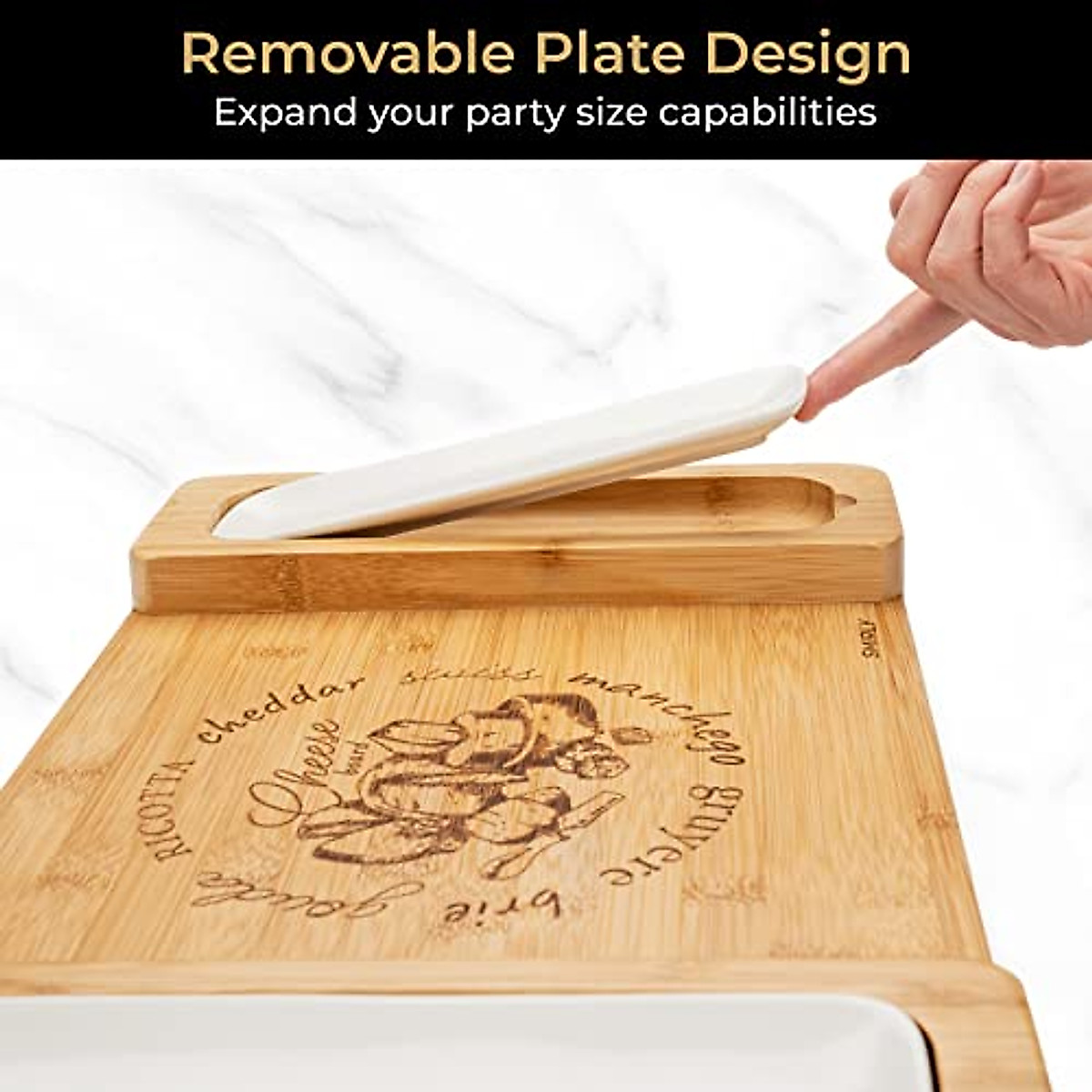 SMIRLY Bamboo Cheese Board Set - Large Charcuterie Board Set - Wooden Cheese Boards Charcuterie Boards - Unique Housewarming Gift - Appetizer & Cheese Platter, Meat and Cheese Tray, Wood Serving Board