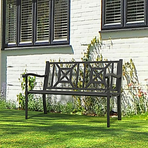 YLGJ&TIDY Outdoor Bench,50" Garden Bench with Ergonomic Backrest&Armrests, Weatherproof Iron Metal Bench for Gardens, Parks,Patio,Porch, Lawn and Yard