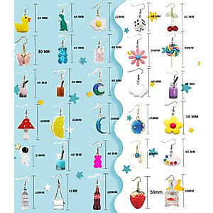 CASDAN 30 Pairs Weird Earrings Funny Earrings Gummy Bear Duck Water Bottle Fish Dinosaur Mushroom Butterfly Strawberry Dangle Earrings Set for Women