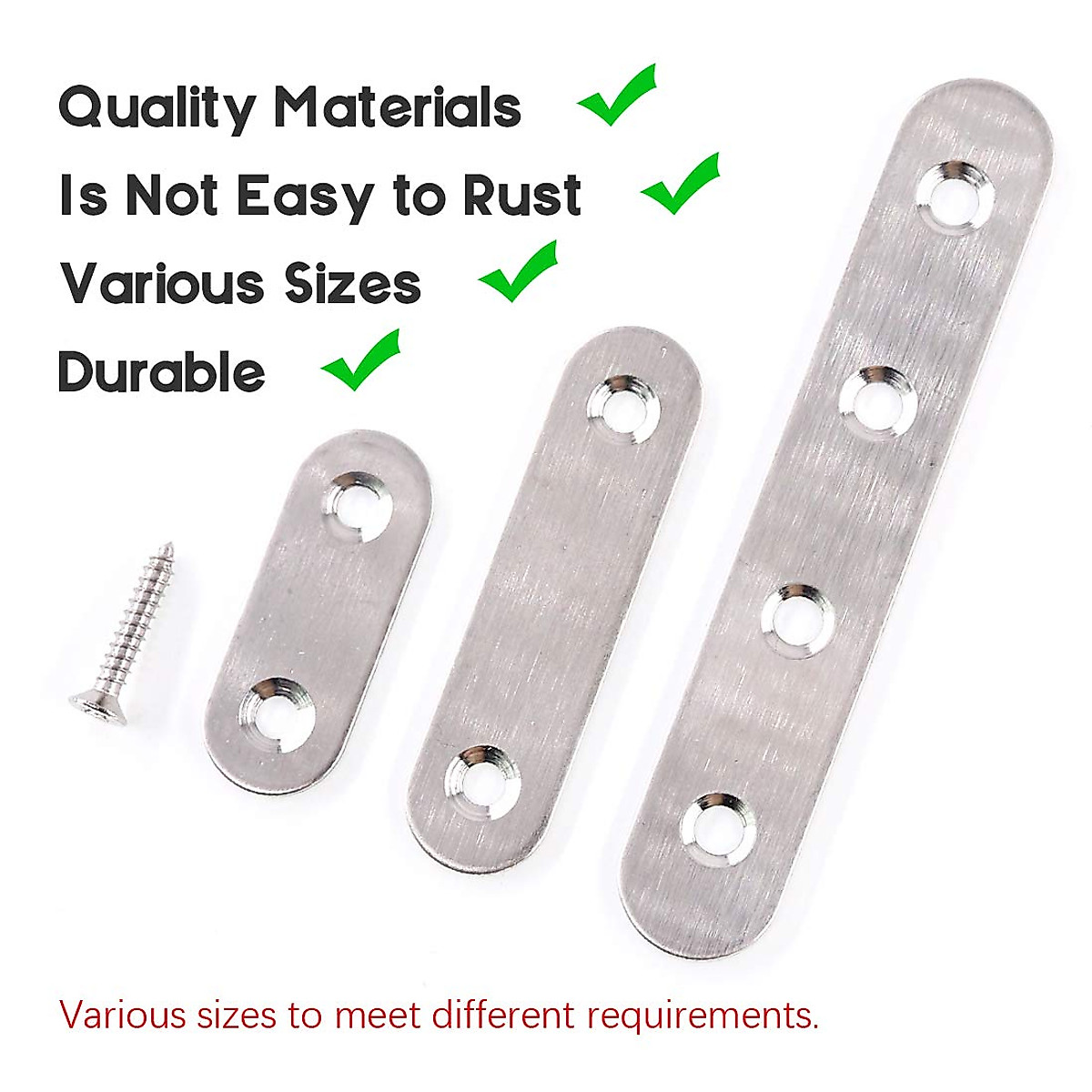 Glarks 35-Pieces 1.6 inch/ 2.4 inch/ 4 inch Stainless Steel Flat Straight Brace Brackets Mending Joining Plates Repair Fixing Bracket Connector and 80pcs Screws Set, Total 115pcs, Silver