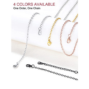 FOCALOOK Black Necklace Chain for Women 2mm 18 Inch Stainless Steel Rolo Cable Chain