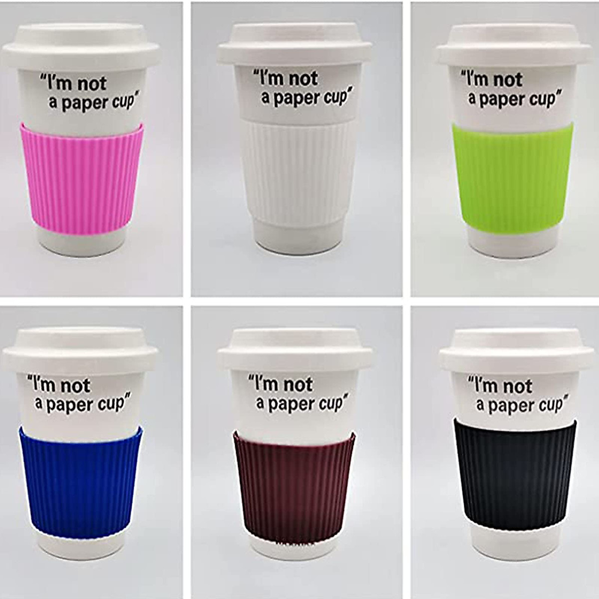 ATCYMI 6 PCS Reusable Coffee Cup Sleeves for Iced Hot Drink Silicone Heat Resistant Protector Cover for Glass Bottle Mug Cup Sleeve