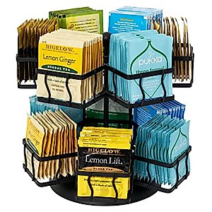NHZ Tea Bag Organizer,Tea Bag Storage Holder Spinning Carousel with 12 Compartments, Up to 140 Tea Bags Storage, Tea Bag Holder Black Powder Coated Stainless Steel