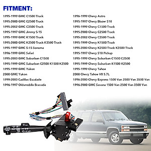 Multi-Function Combination Switch Replacement for 1995-2002 Chevy Tahoe S10 GMC C1500 K1500 Suburban Yukon, Replace 2330814 26100985 26036312, Turn Signal, Wiper, Washers, Cruise Control