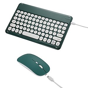 Ultra Slim Retro Bluetooth Keyboard and Mouse Combo,Compact Rechargeable Wireless Keyboard and Mouse for iPad,iPad Mini,iPad Air iPad Pro,iPhone,Windows Android Tablet Smartphone(Pink)