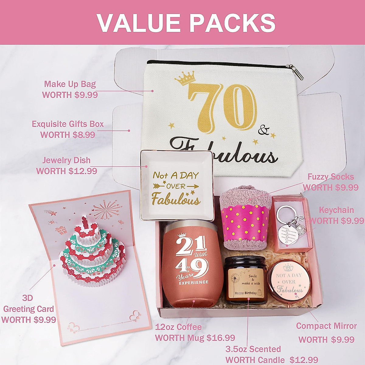 70th Birthday Gifts For Women, Happy 70th Birthday Gifts Basket For Her Mom Sister Wife Best Friend Aunt Turning 70, Birthday Gift For 70 Year Old Woman, Unique Birthday Gift Box Ideas