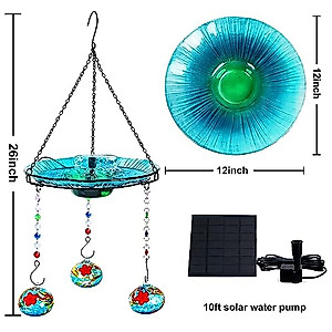 Headak Life Hummingbird Feeder and Bird Bath for Outdoors 2-in-1 for Small Birds - Hummingbird Bath Fountain with 3 Red Feeder Pots - Hanging Solar Bird Bath Fountains