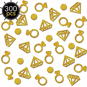 Gold Confetti (300Pcs) Diamond ring confetti Glitter Confetti Wedding Table Decoration Party Table Confetti Bridal Shower Engagement party hen party decor Table Scatter Valentines Day Baby Shower