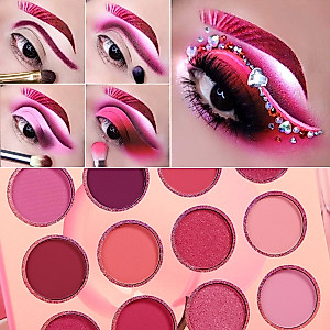 DE'LANCI Pink Purple Eyeshadow Palette, 12 Colors High Pigment Matte Shimmer Barbie Eye Shadow Makeup Pallet, Small Bright Peach Red Eyeshadow Pallets, Long Lasting Shades for Girl Women Summer Travel