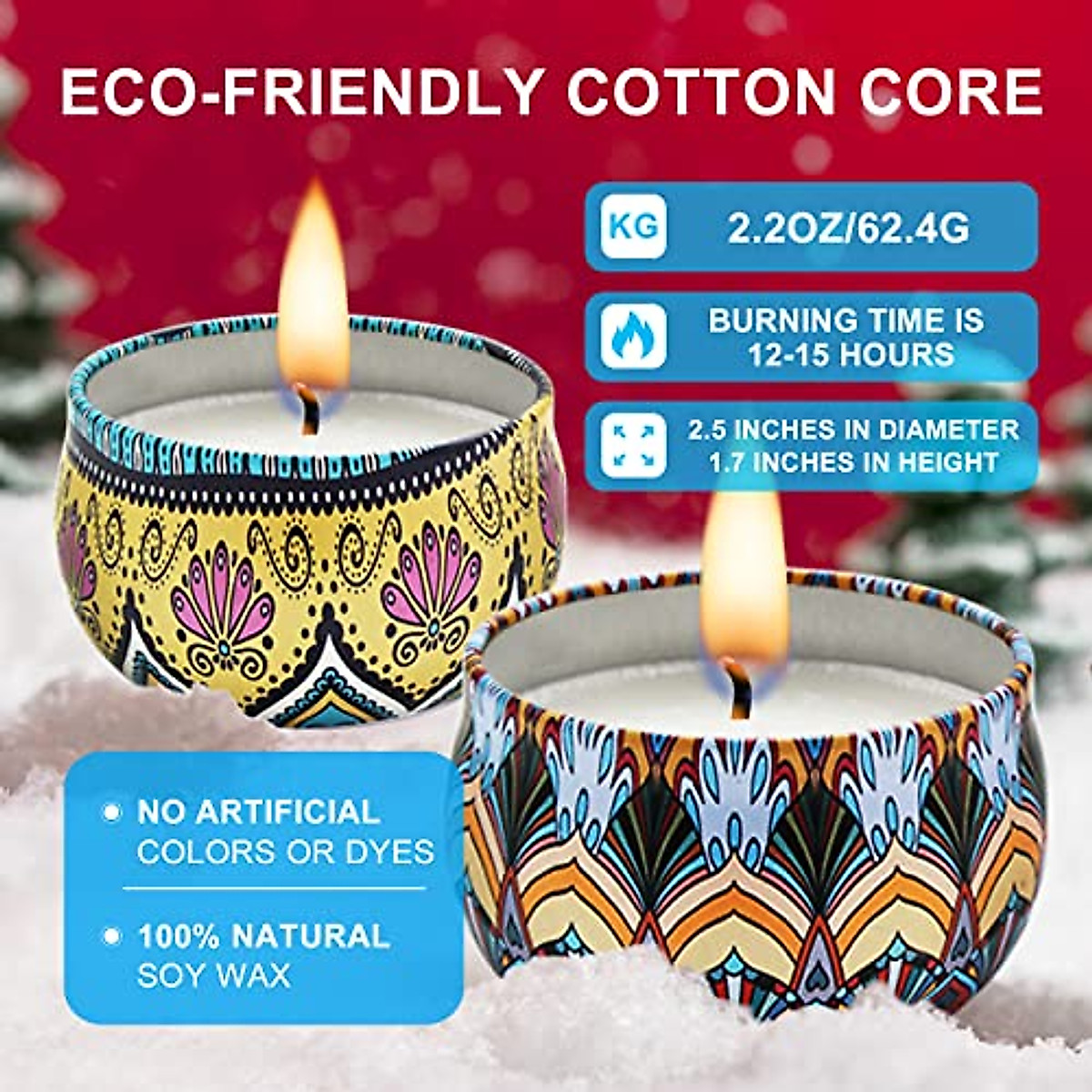 Weimingte 8 Pack Aromatherapy Candle Sets, Natural Soy Candle, 2.5oz, Stress Relief Candles for Home Scented, Home Decoration Candle for Valentine's Day, Holiday and Party, Christmas