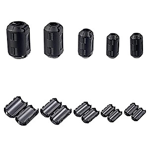 HUAREW 5 Values 28 Pcs Black Clip-on Ferrite Ring Core RFI EMI Noise Suppressor Cable Clip for 3.5mm 5mm 7mm 9mm 13mm Diameter Cable