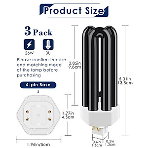 PACETAP 3 Pack 43050 26W 3U Replacement Bulbs Compatible with DynaTrap DT1750 DT1775, 3/4 Acre and 1 Acre Replacement Bulb, Indoor Outdoor U Shape Replacement Bulbs Light