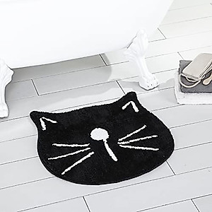 Easy Home Cat Face Bathroom Rugs, Non Slip Bathroom Cat Bath Mat, Home Living Room Mat, Machine Washable Room Carpet, Microfiber Doormat, 24x24 Inch (Black)