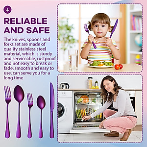 50 Pieces Purple Silverware Set Service for 10 Stainless Steel Flatware Set Metal Utensils Set Tableware Cutlery Set Including Knife Forks Spoons for Home Wedding Restaurant Table Dishwasher Safe