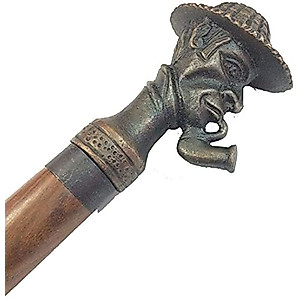 Handmade Metal Head Engraved Sherlock Homes Spy Steampunk Walking Stick Cane Aluminium Man Handle Wooden Walking Stick (2 Fold Wooden Walking Cane