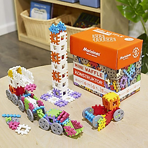 Mini Waffle Block Construction Playset for Kids- Big Box- 300 Rainbow Interlocking Puzzle Pieces-Improves Fine Motor Skills- STEM/ STEAM Building Montessori Toys for Boys and Girls Ages 3+