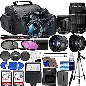 Cannon EOS Rebel T7 DSLR Camera w/ 18-55mm Zoom Lens + 75-300mm Lens Kit | 24.1 Megapixels CMOS | HD Video + Wide Angle Lens + Telephoto Lens, 128GB Memory, 3PC Filter Kit, Tripod + More (35PC Bundle)