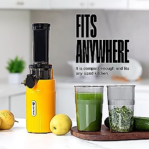 Ventray Essential Ginnie Juicer Compact Small Cold Press Juicer Masticating Slow Juicer with 60RPM Low Speed, Easy to Clean & Nutrient Dense, Eco-Friendly Packaging, Sunny Yellow