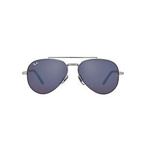 Ray-Ban RB8225 Aviator Titanium Sunglasses, Silver/Grey Mirrored Blue, 62 mm