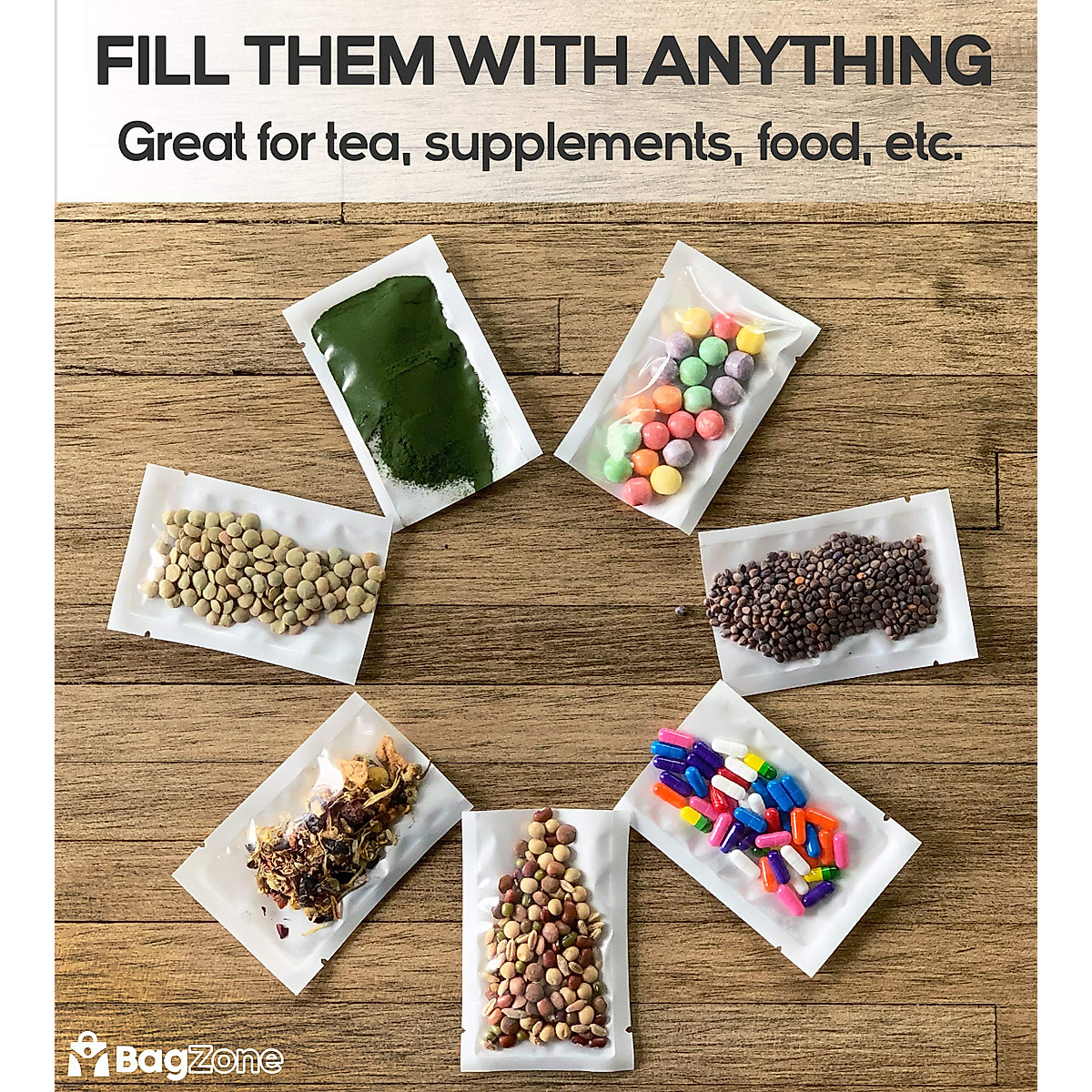 100 Count Mylar Heat Seal Bags - White and Clear Mylar Vacuum Seal Bags - Food Grade Sealable Bags for Packaging and Samples - Small Flat Sample Bags Sealable With Tear Notch (2.5 x 3.5 inch)