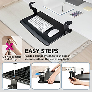 EHO Clamp-On Retractable Adjustable Keyboard Tray, Under Desk Ergonomic Keyboard Tray - Easy Tool-Free Install - Small Surface 20" x 11.5"