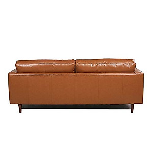 MAKLAINE 88" Top Grain Genuine Leather Tufted 3 Seater Sofa with Bolster Pillows, Mid Century Modern Lawson Style Couch with Excellent Craftsmanship, Camel Brown