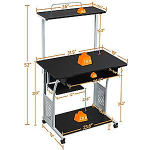 Topeakmart 3 Tier Computer Desk with Printer Shelf and Keyboard Tray, Home Office Desk Computer Workstation Rolling Study PC Laptop Table for Small Spaces Black