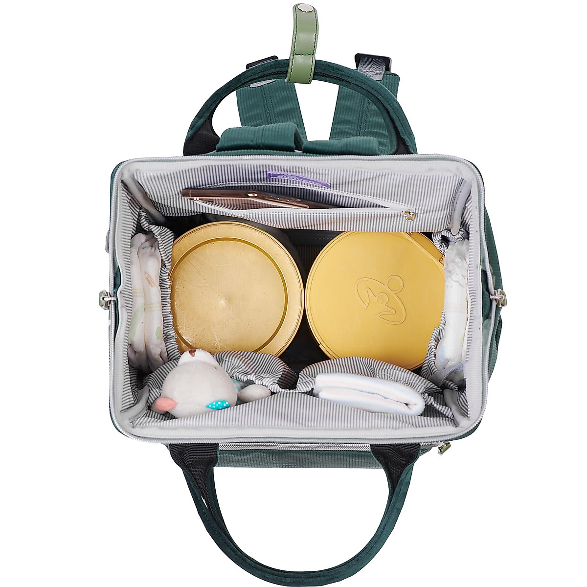 SUNVENO Velvet Stitching Diaper Bag Backpack Large Capacity Tote Shoulder Nappy Bag Organizer for Baby Care with Insulated Pockets,Waterproof Fabric, Green