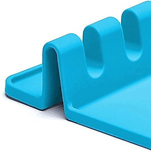 Silicone kitchenware mat-multi-spoon rack for kitchen countertops, cutlery rack with drip pad, suitable for cooking utensils such as barbecue tongs, spoons, etc., essential for party kitchens (blue)