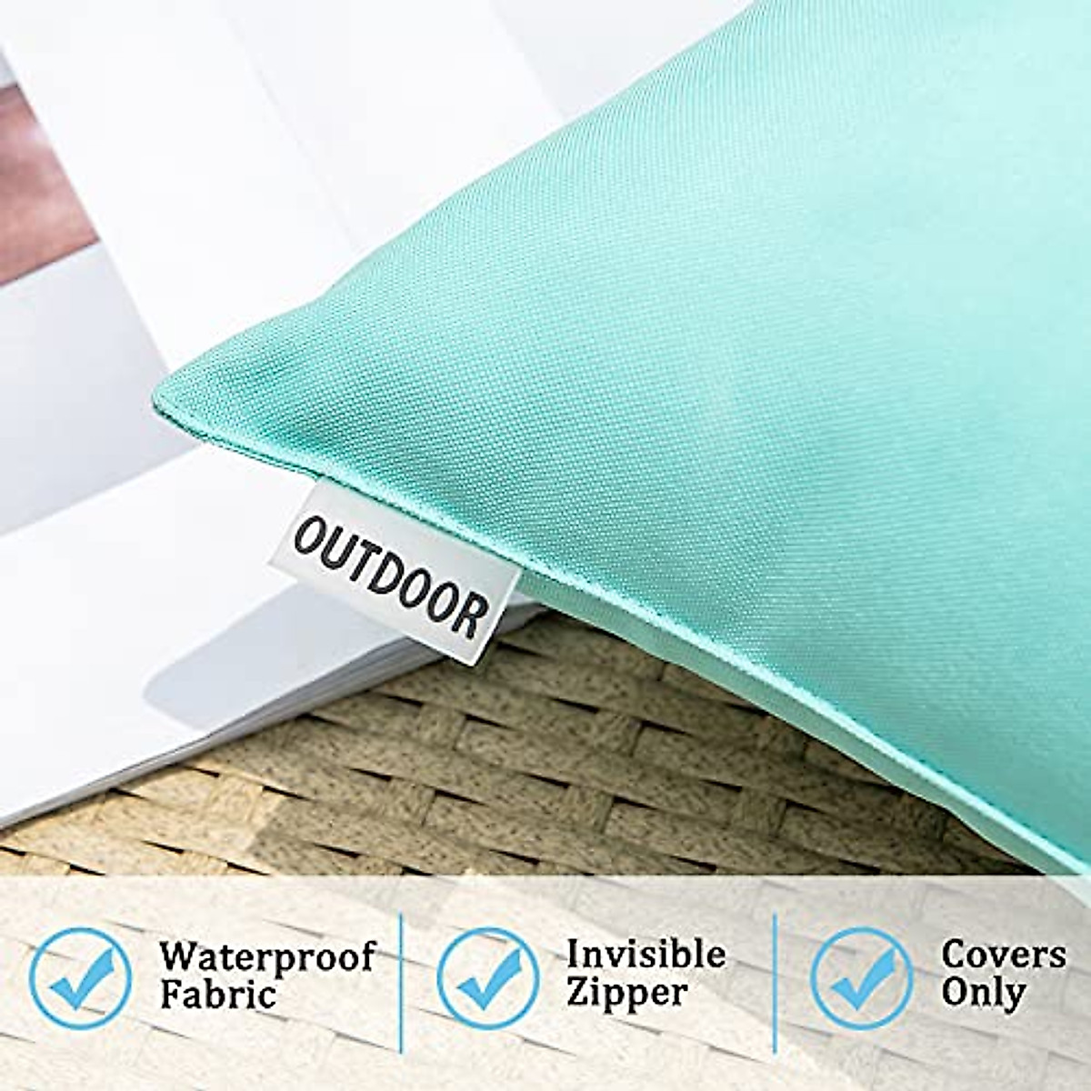 ANRODUO Pack of 2 Outdoor Waterproof Throw Pillow Covers Solid Decorative Garden Cushion Sham Outside Lumbar Square Pillowcase for Patio Tent Balcony Bench Tent Couch Sofa (18"x18", A-Light Green)