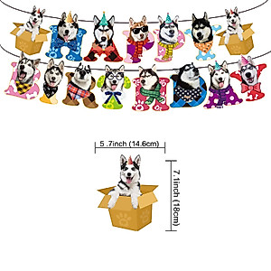 ADIANZI Siberian Husky Party Decorations Suit Funny Husky Theme Birthday Party Decorations Dogs Party Supplies Husky Birthday Party Banner Cake Topper Balloons Puppy Birthday Party Supplies