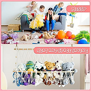 Stuffed Animal Storage Stuffed Animal Hammock Macrame Toy Hammock with LED Light for Neatly Store Animals and Plush Toys in Room for Hanging Stuff Animals for Nursery Play Room Bedroom (White)